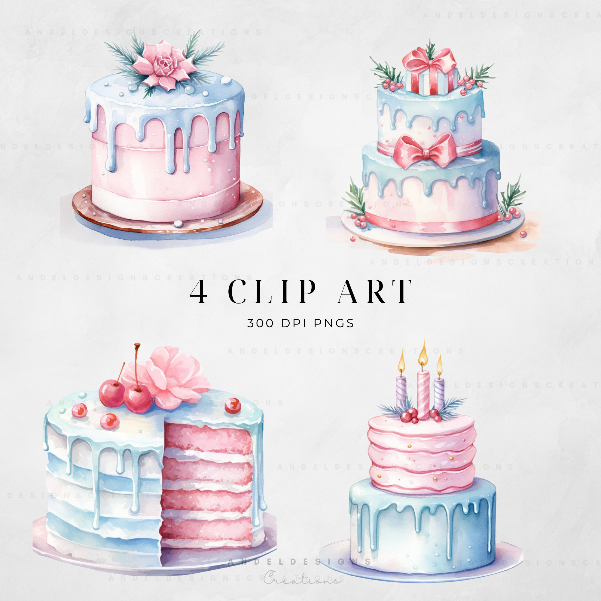 Birthday Cakes Clipart Birthday Clipart Watercolour Winter - Etsy