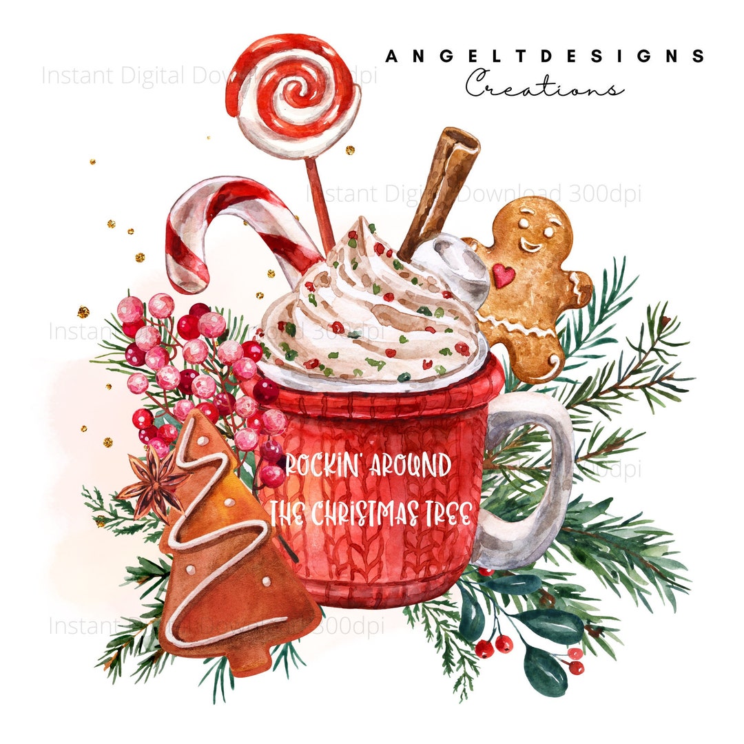 Hot Cocoa Mug, Christmas Mug Design PNG, Instant Digital Download ...