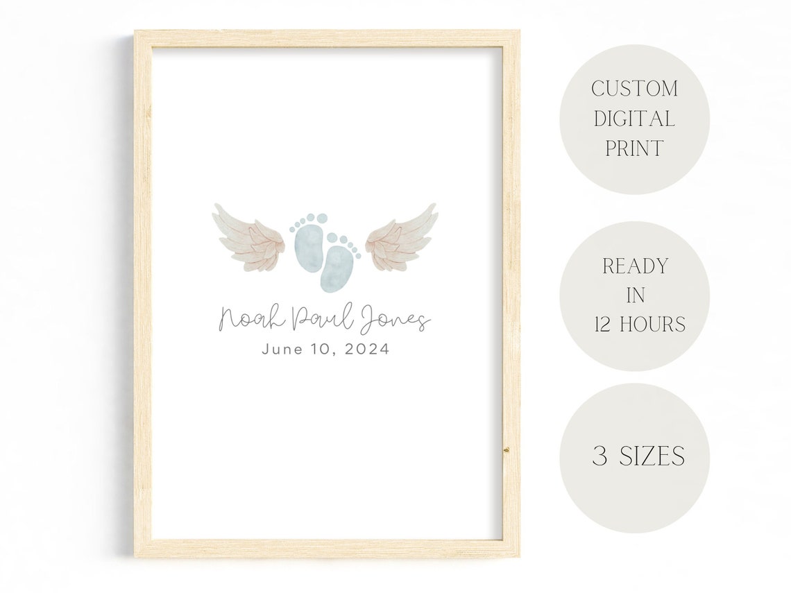 Personalized Angel Baby Footprints Memorial Print (digital Download) - Etsy