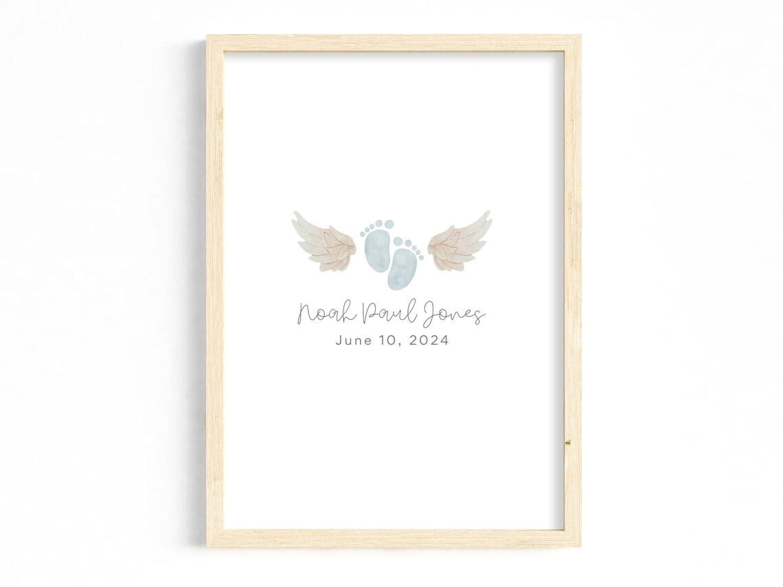 Personalized Angel Baby Footprints Memorial Print (digital Download) - Etsy