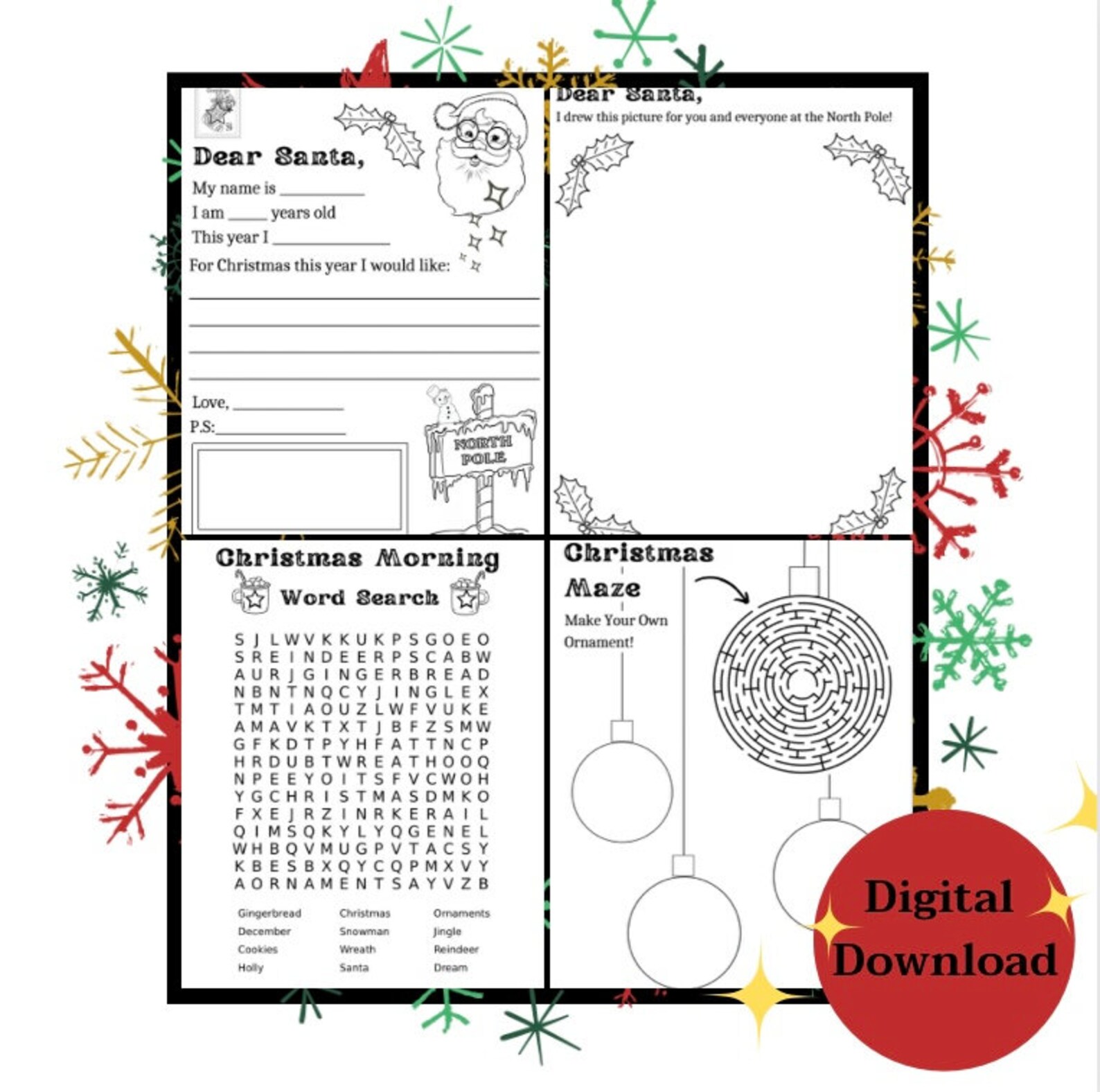 Letter to Santa Coloring Page, School Activity, Letter to Santa, Kids ...