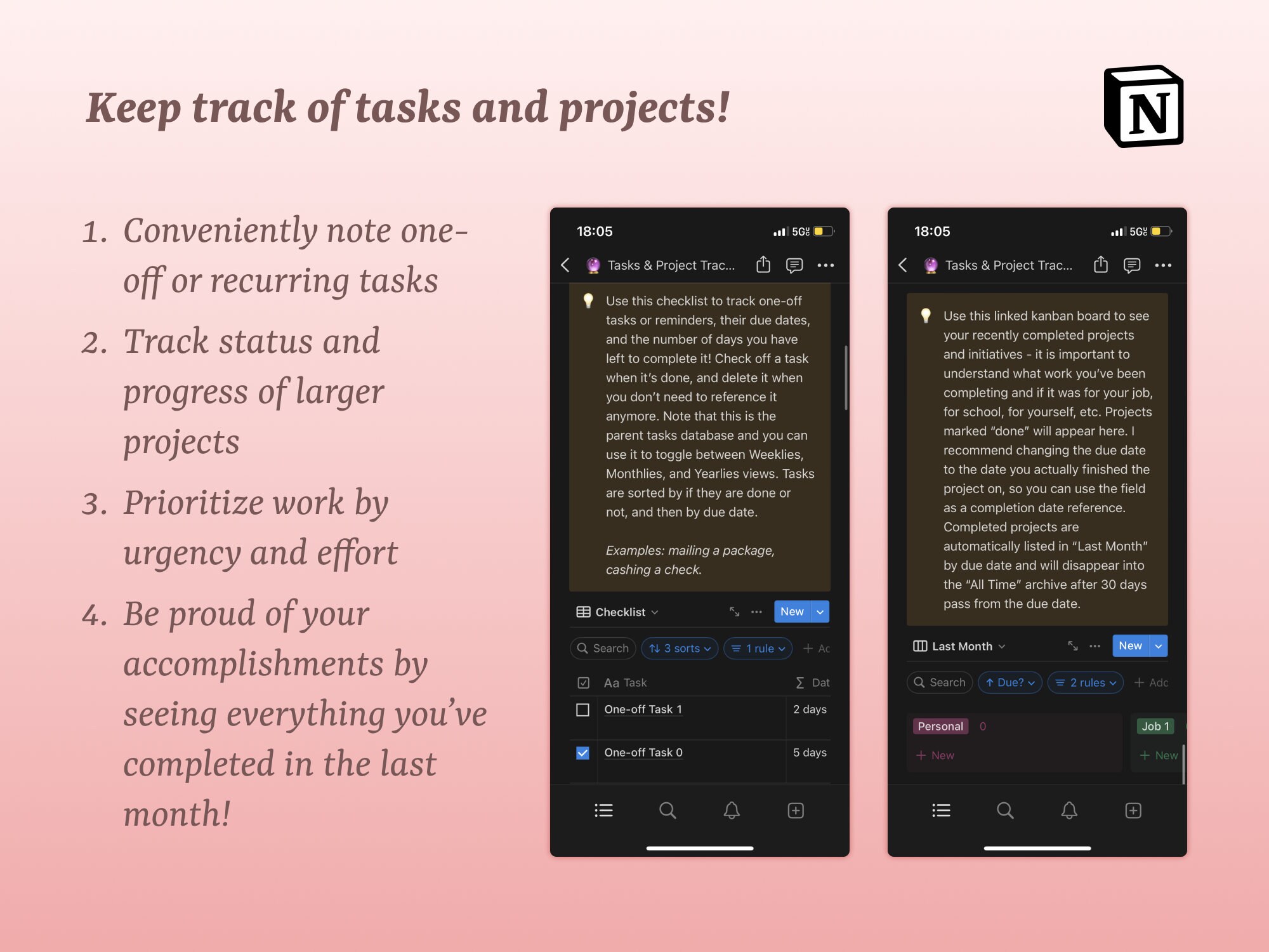 Notion Tasks & Projects Template | Digital Planner, Tasks and Project ...
