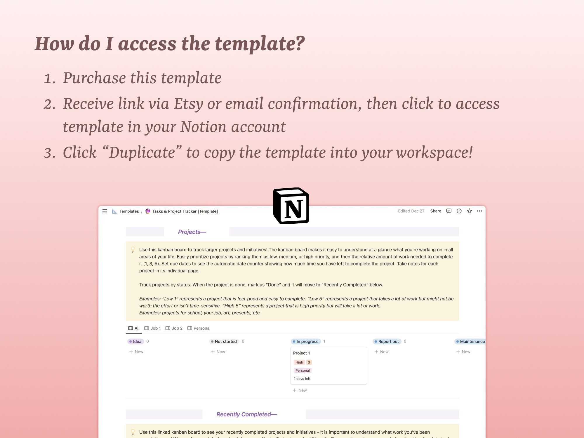 Notion Tasks & Projects Template | Digital Planner, Tasks and Project ...