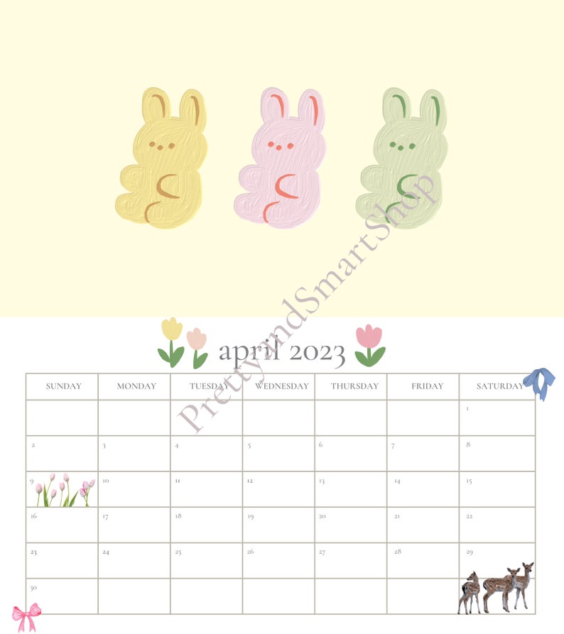 Romantic 2023 Calendar Printable Instant Download Cute - Etsy