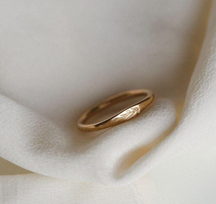 Olive Branch Signet Ring, Dainty Signet Ring, Slim Signet Ring ...