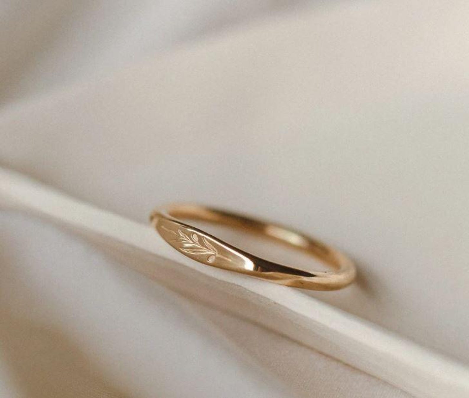 Olive Branch Signet Ring, Dainty Signet Ring, Slim Signet Ring ...