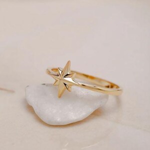 10K Vermeil Gold North Star Ring, Starburst Ring, Pole Star Ring ...