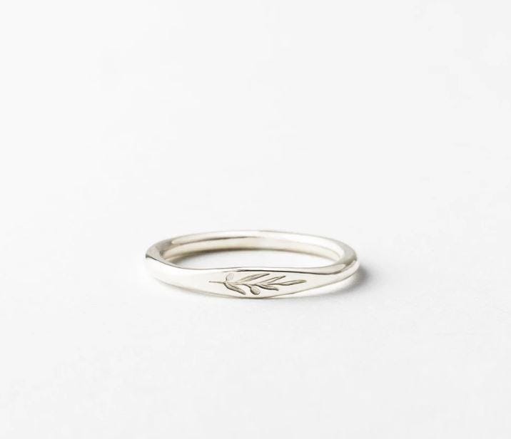 Olive Branch Signet Ring, Dainty Signet Ring, Slim Signet Ring ...