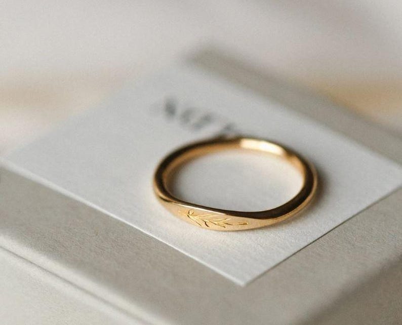 Olive Branch Signet Ring, Dainty Signet Ring, Slim Signet Ring ...