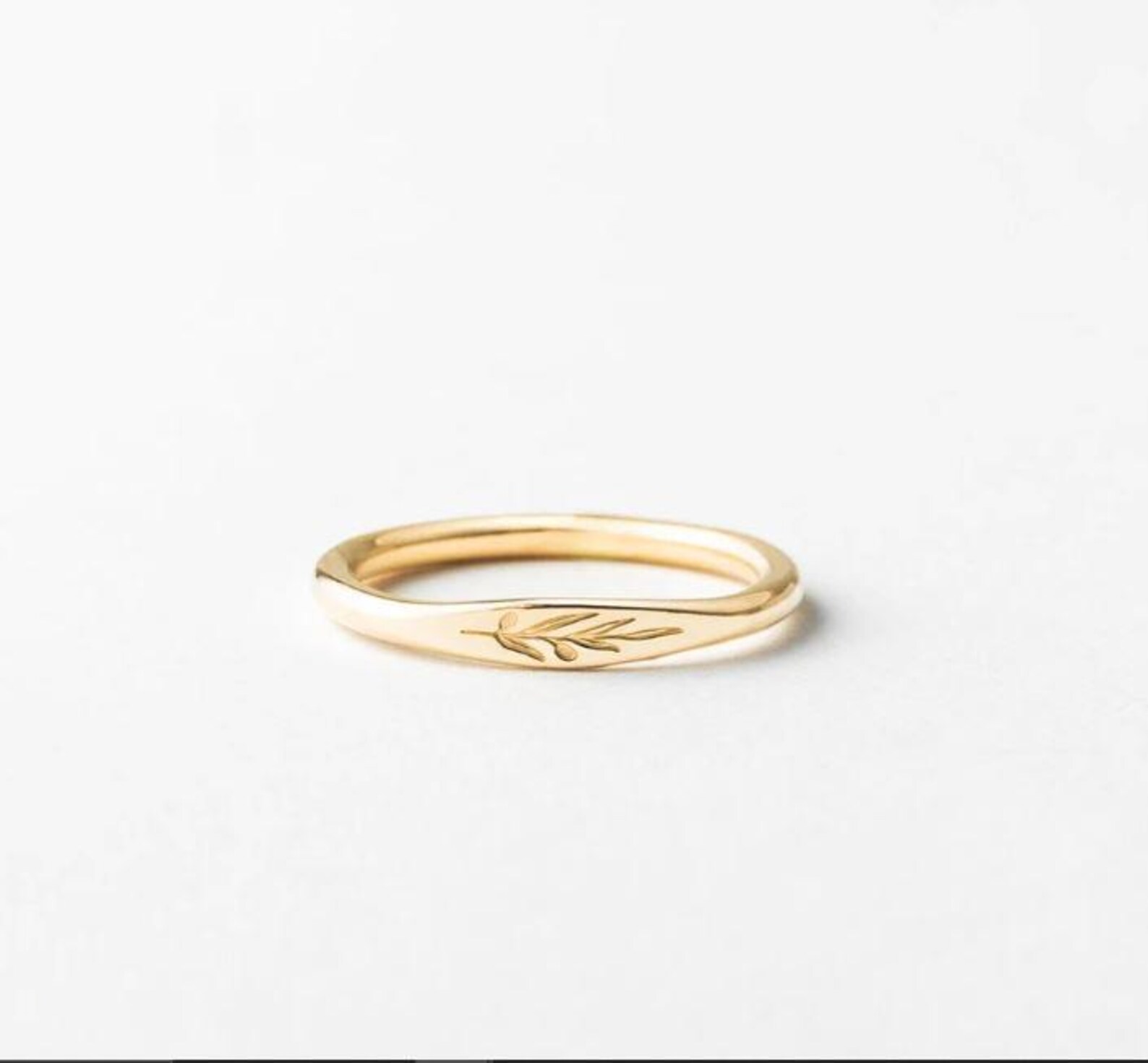 Olive Branch Signet Ring, Dainty Signet Ring, Slim Signet Ring ...
