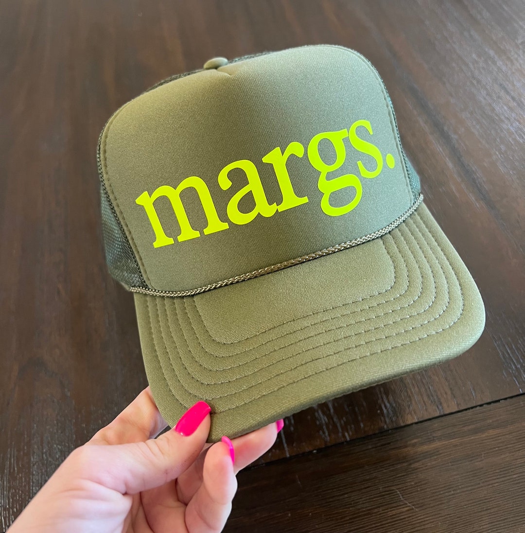 Margs. Trucker Hat in Army Green With Neon Green Lettering - Etsy