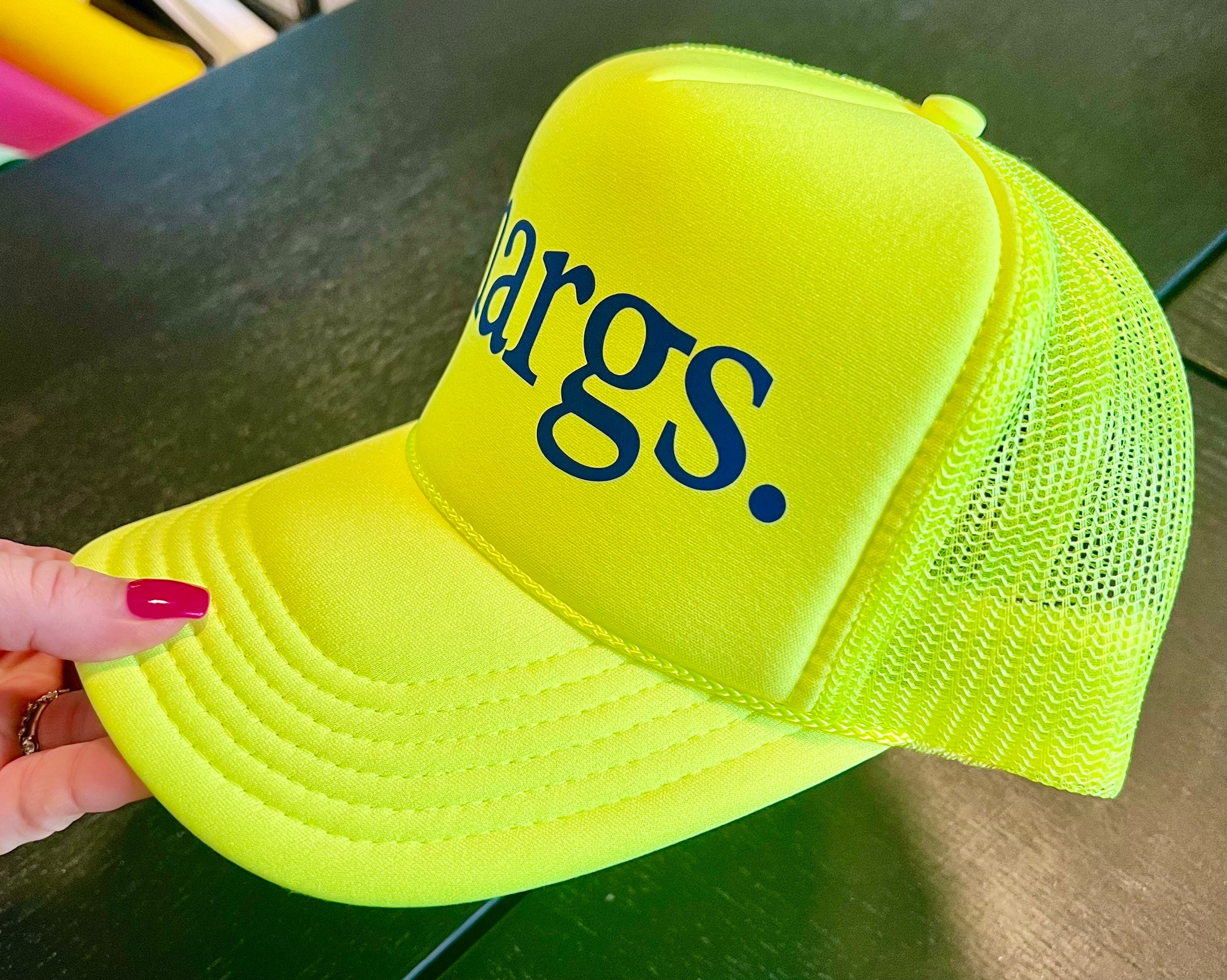 Margs. Trucker Hat in Neon Yello With Royal Blue Lettering! - Etsy