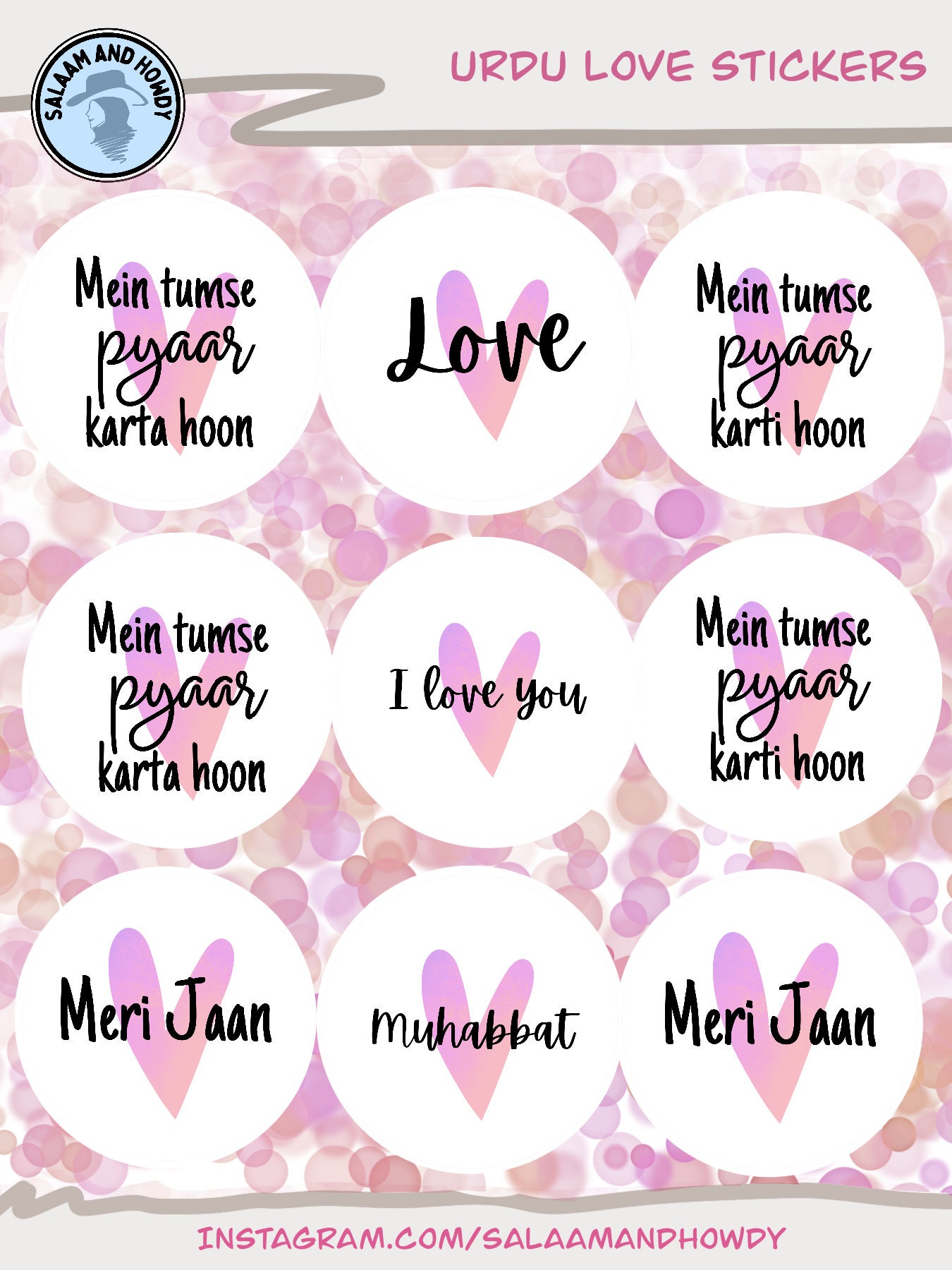 Urdu Love Sticker Sheet - Etsy