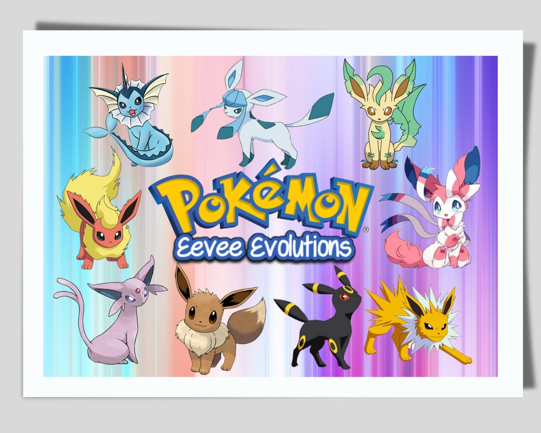 Eevee Evolutions Poster, Pokemon Wall Art , Digital Poster Instant ...