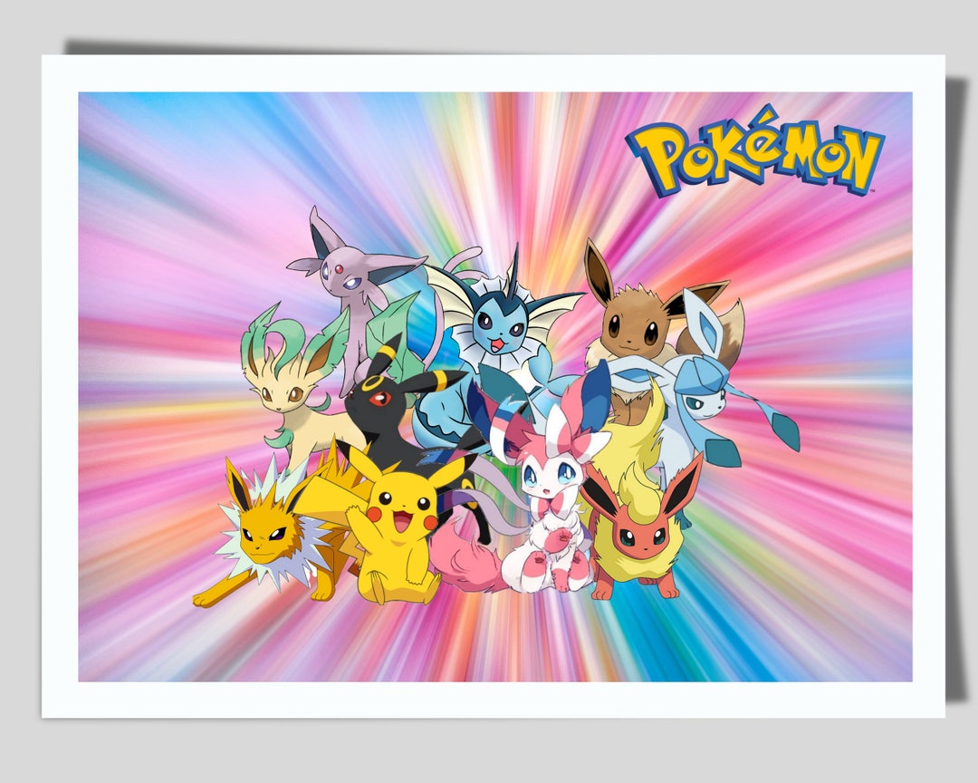 Pokemon Poster , Eevee Evolutions With Pikachu,digital Wall Art Instant ...
