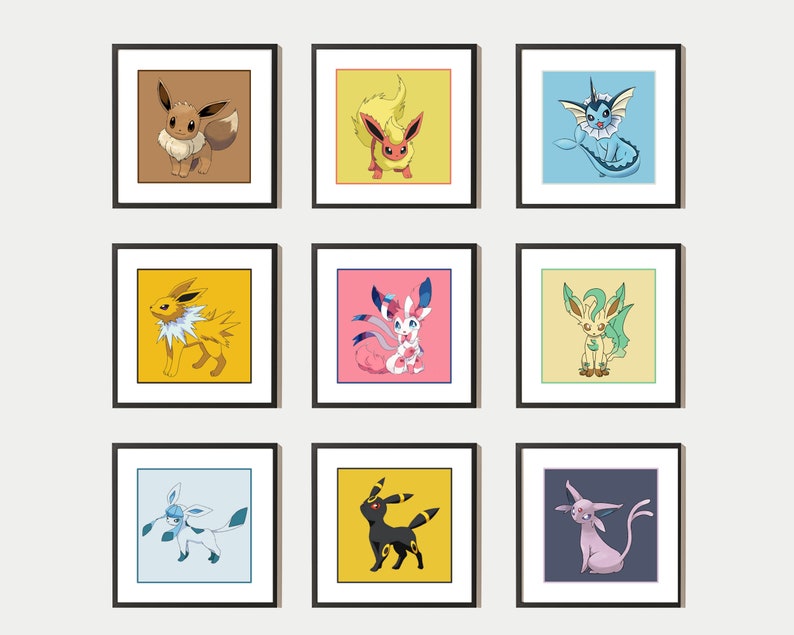 Eevee Evolutions Poster Set of 9 Pokemon Wall Art Digital - Etsy