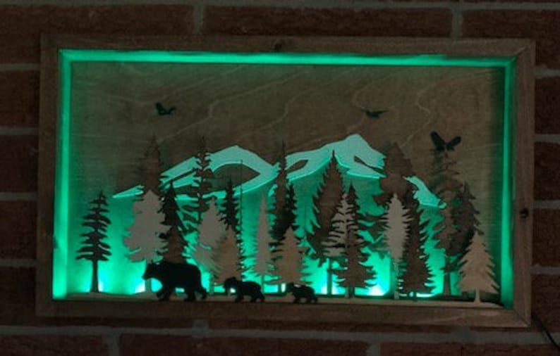 Mantel / Wall Decor, Wooden 3D Forest Wall Art With LED Lights ...