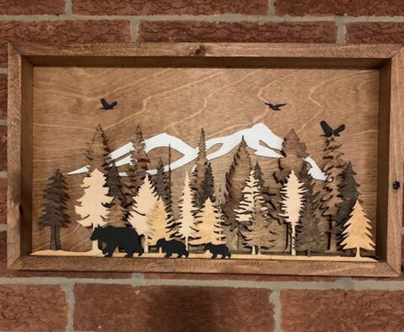 Mantel / Wall Decor, Wooden 3D Forest Wall Art With LED Lights ...