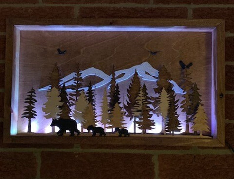 Mantel / Wall Decor, Wooden 3D Forest Wall Art With LED Lights ...
