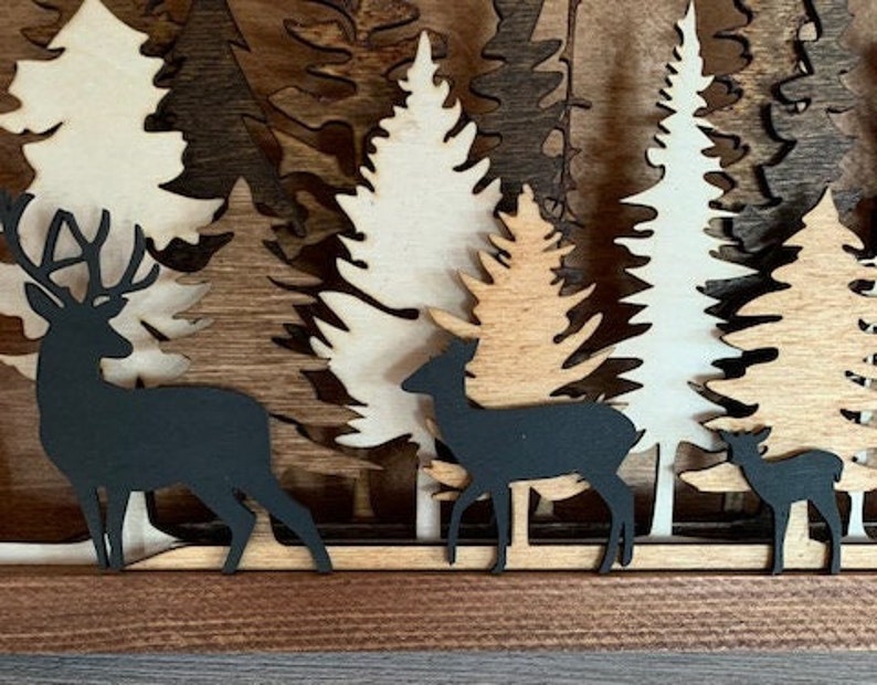 Mantel / Wall Decor Wooden 3D Forest Wall Art With LED - Etsy