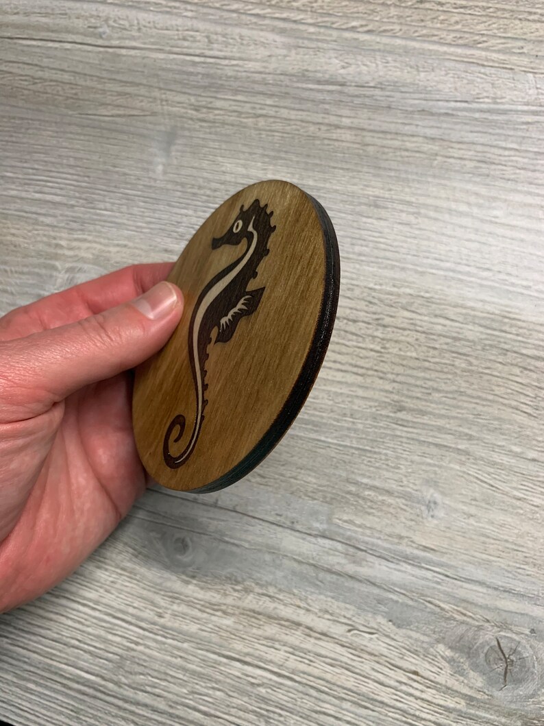 Sea Creatures Wooden Inlay Coaster Set. Crab, Sea Horse, Sea Turtle ...
