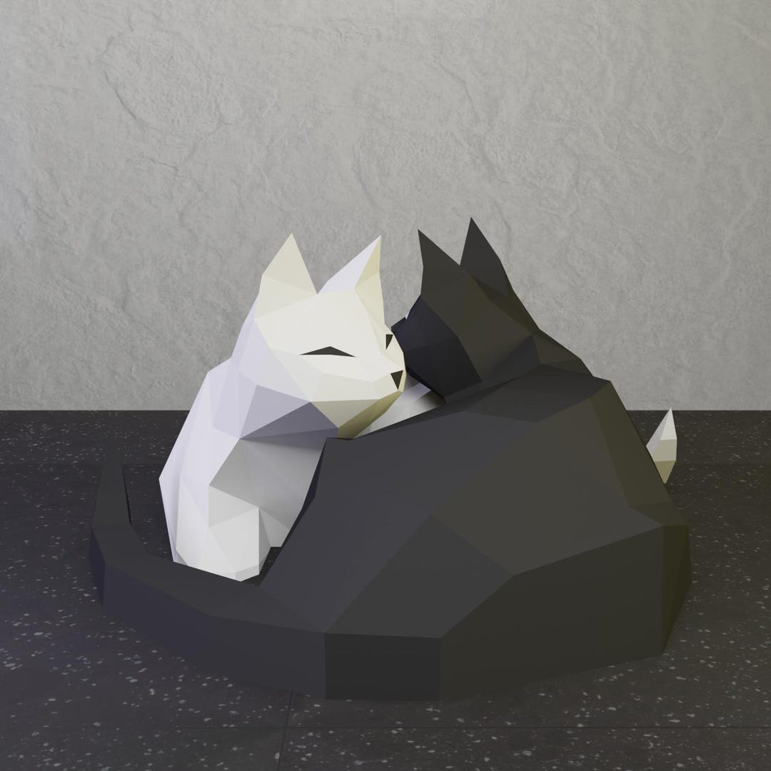 Yin & Yang Cats Papercraft, in PDF/JPG/SVG Format, Black and White Cats ...