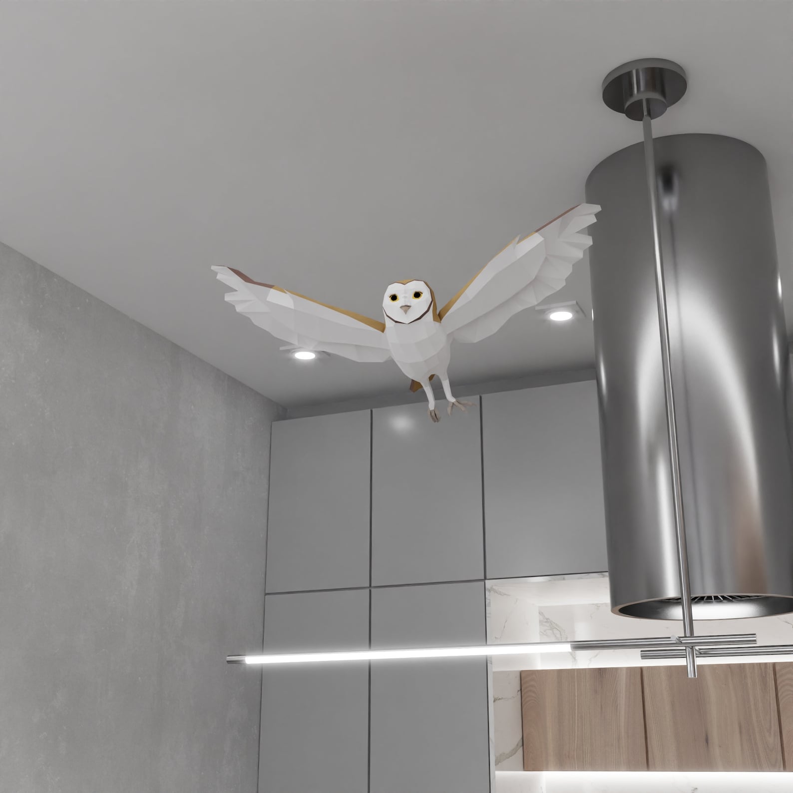 Flying Owl Papercraft Template, Abstract Low Poly Owl Paper Model ...