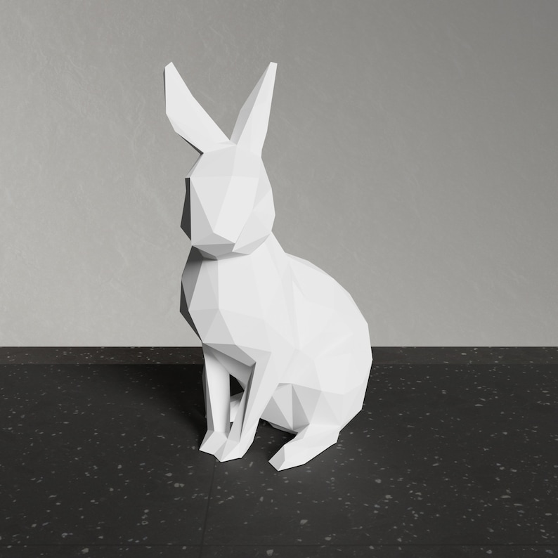 Rabbit Papercraft Template, Abstract Low Poly Bunny Template in SVG ...