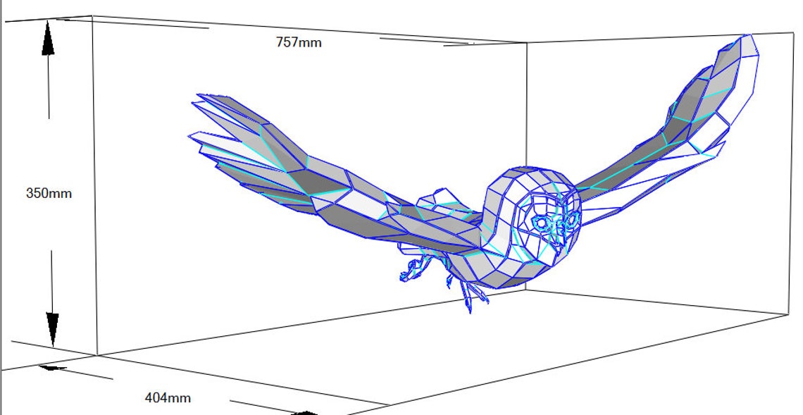 Flying Owl Papercraft Template, Abstract Low Poly Owl Paper Model ...