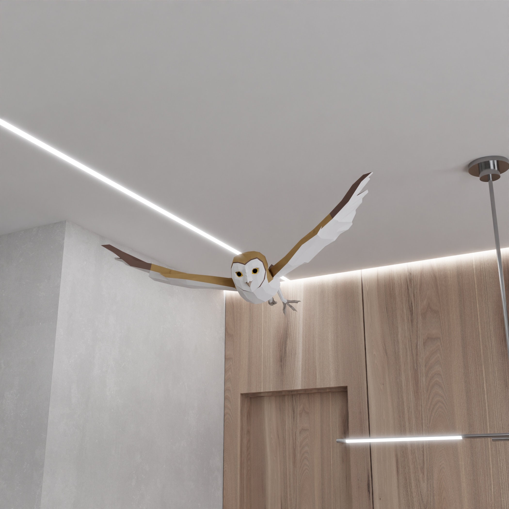 Flying Owl Papercraft Template, Abstract Low Poly Owl Paper Model ...