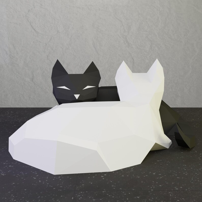 Yin & Yang Cats Papercraft, in PDF/JPG/SVG Format, Black and White Cats ...