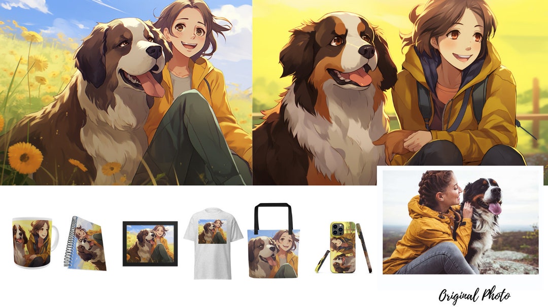 Custom Anime Cartoon Style Family and Pet Portrait | Personalized ...