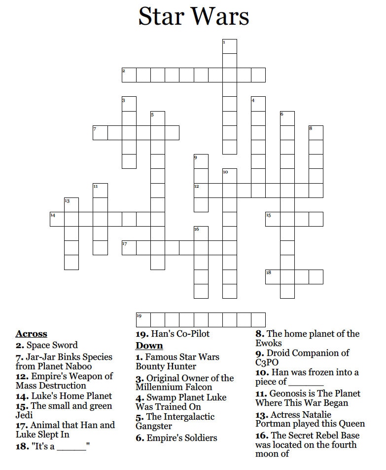 Movie Theme Crossword Puzzles With Answers | Printable Puzzle Games ...