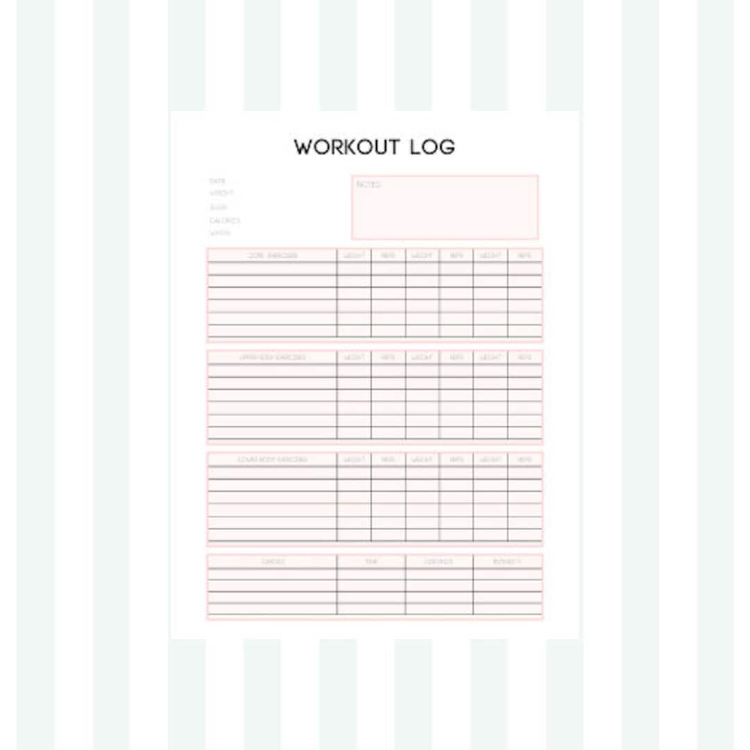 Daily Workout Log Printable Exercise Planner, Fitness Planner Journal ...