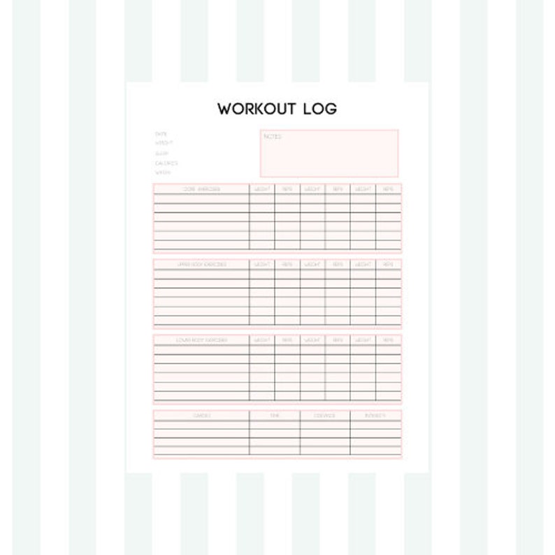Daily Workout Log Printable Exercise Planner, Fitness Planner Journal ...