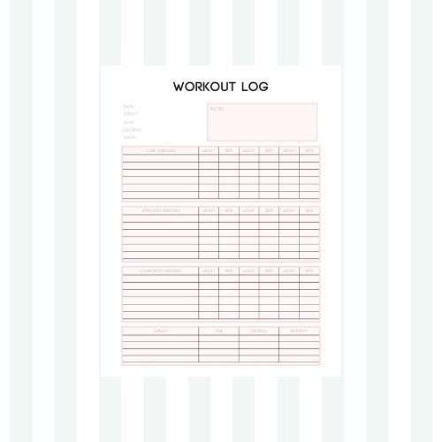 Daily Workout Log Printable Exercise Planner, Fitness Planner Journal ...