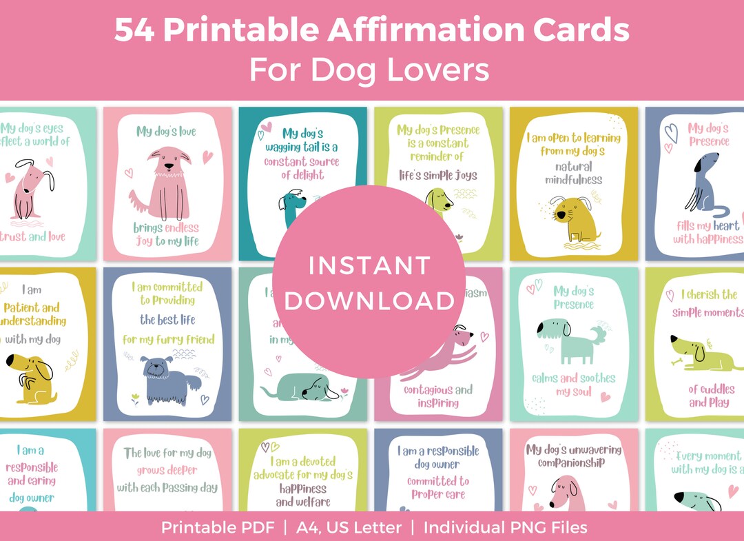 54 Printable Affirmation Cards Affirmation Deck Dog Affirmation Cards ...