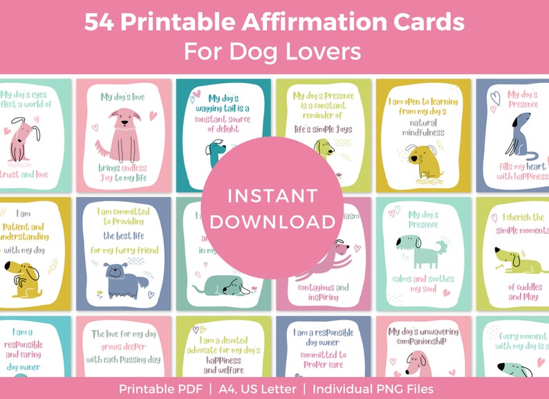 54 Printable Affirmation Cards Affirmation Deck Dog Affirmation Cards ...
