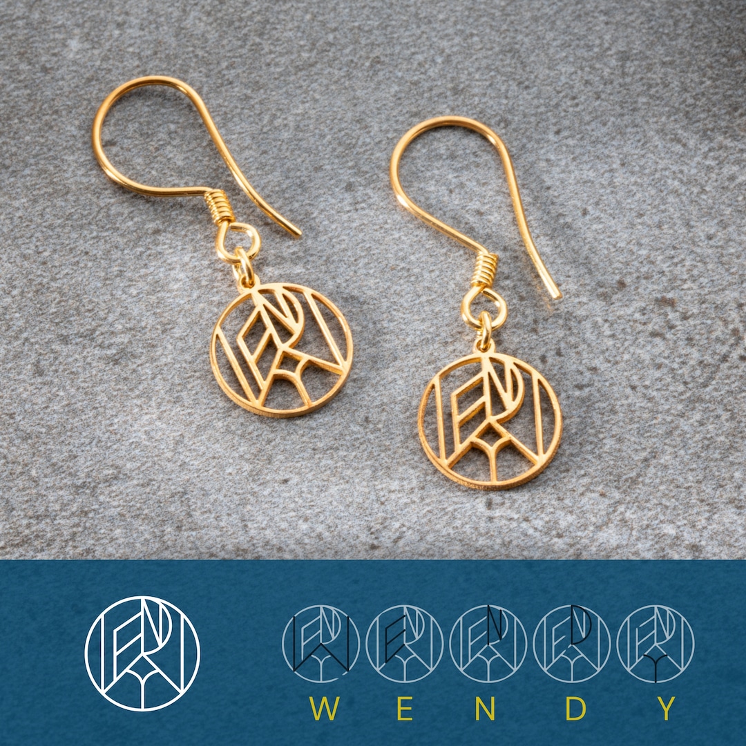 Gold Monogram Earrings, Unique Design Name Logo Custom Earrings, Custom ...