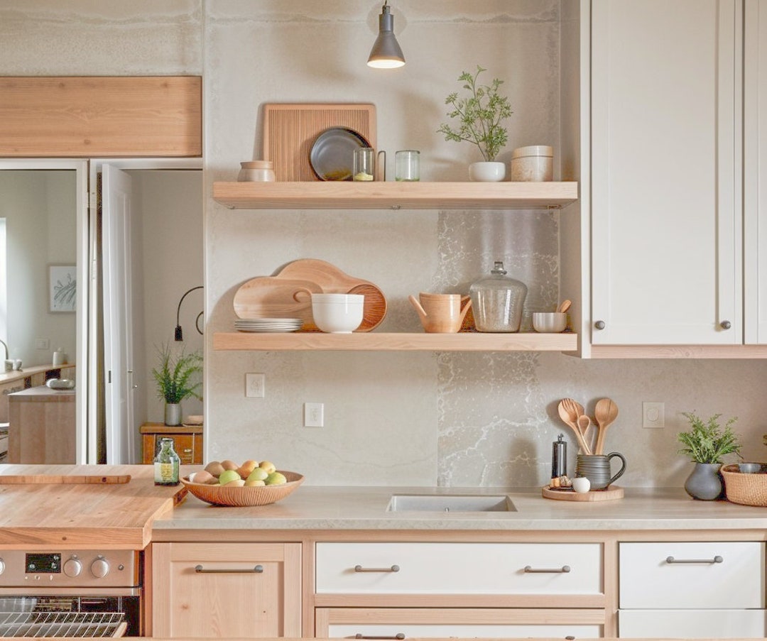 Kitchen Floating Shelves Wall Mounted, Modern Floating Shelf With Black ...