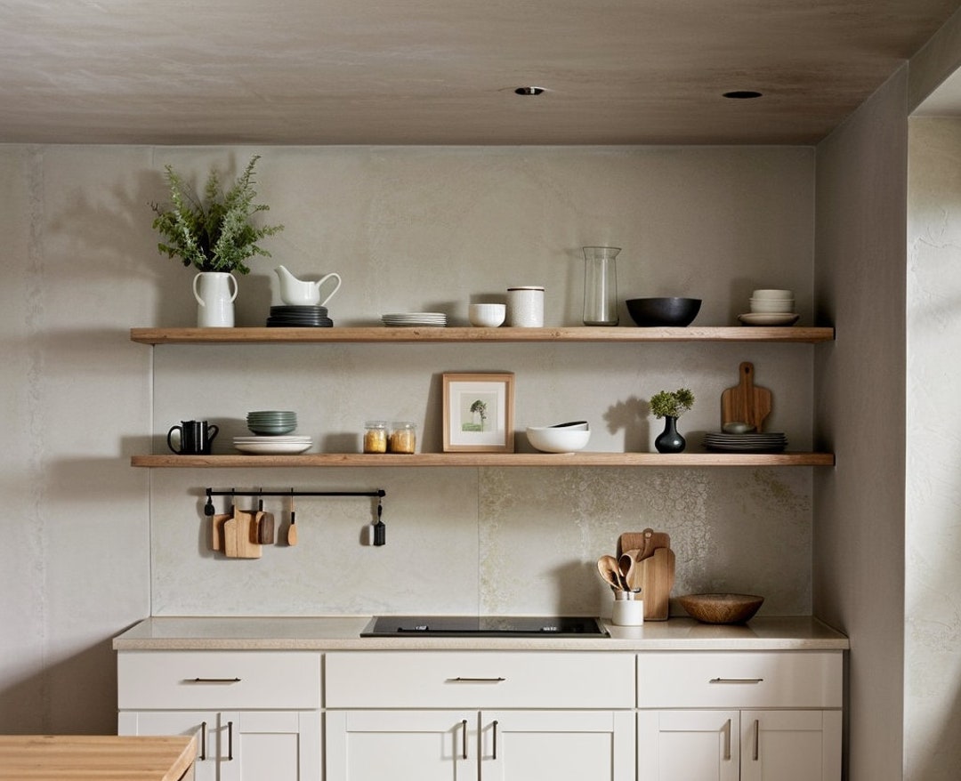 Kitchen Floating Shelves Wall Mounted, Modern Floating Shelf With Black ...
