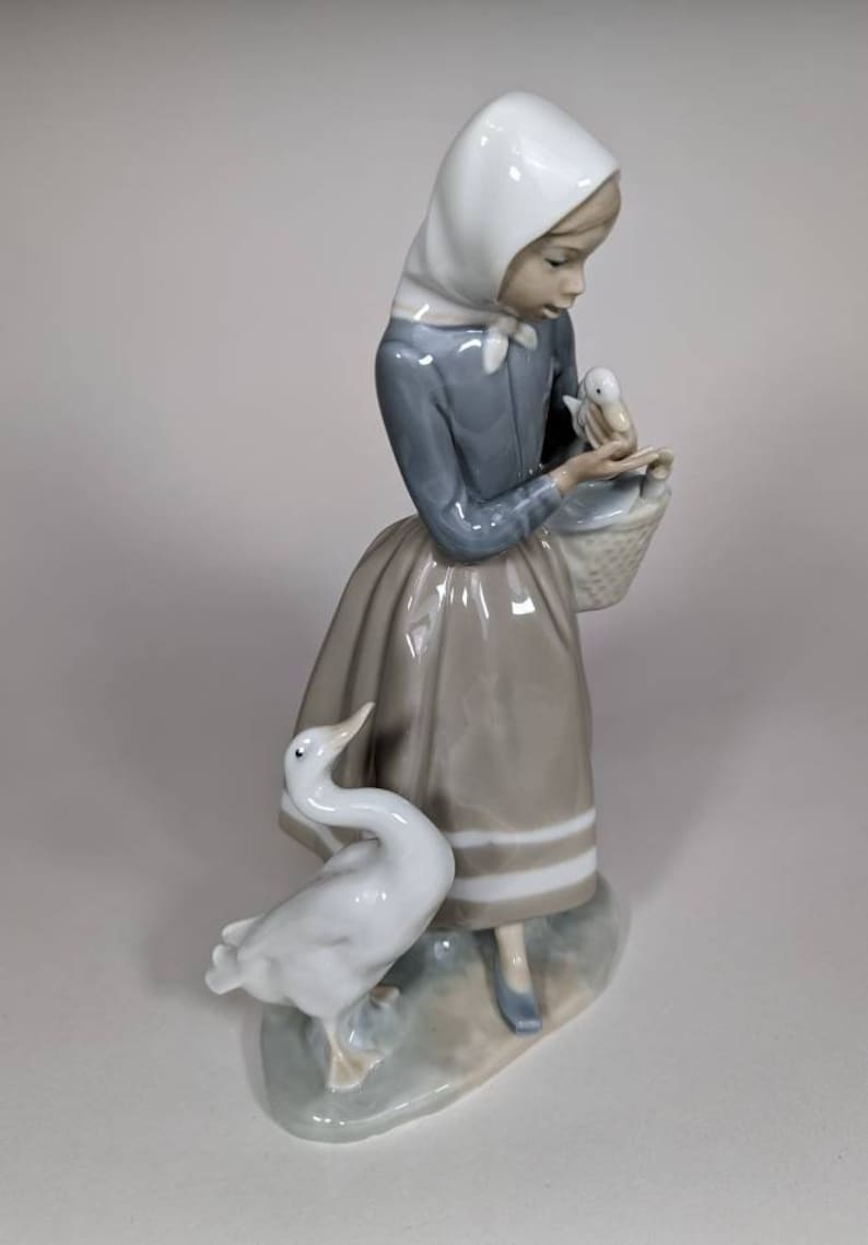 Vintage Lladro Figurine Girl With Goose/duck Holding a Basket of ...