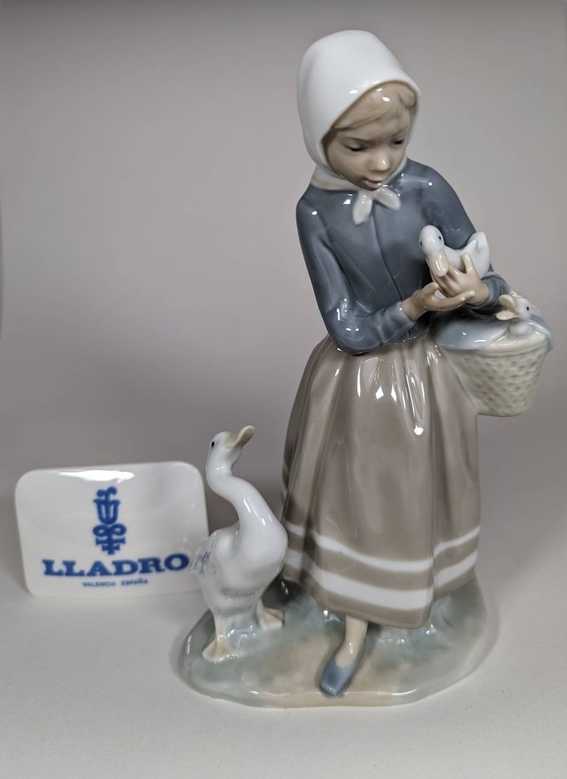 Vintage Lladro Figurine Girl With Goose/duck Holding a Basket of ...
