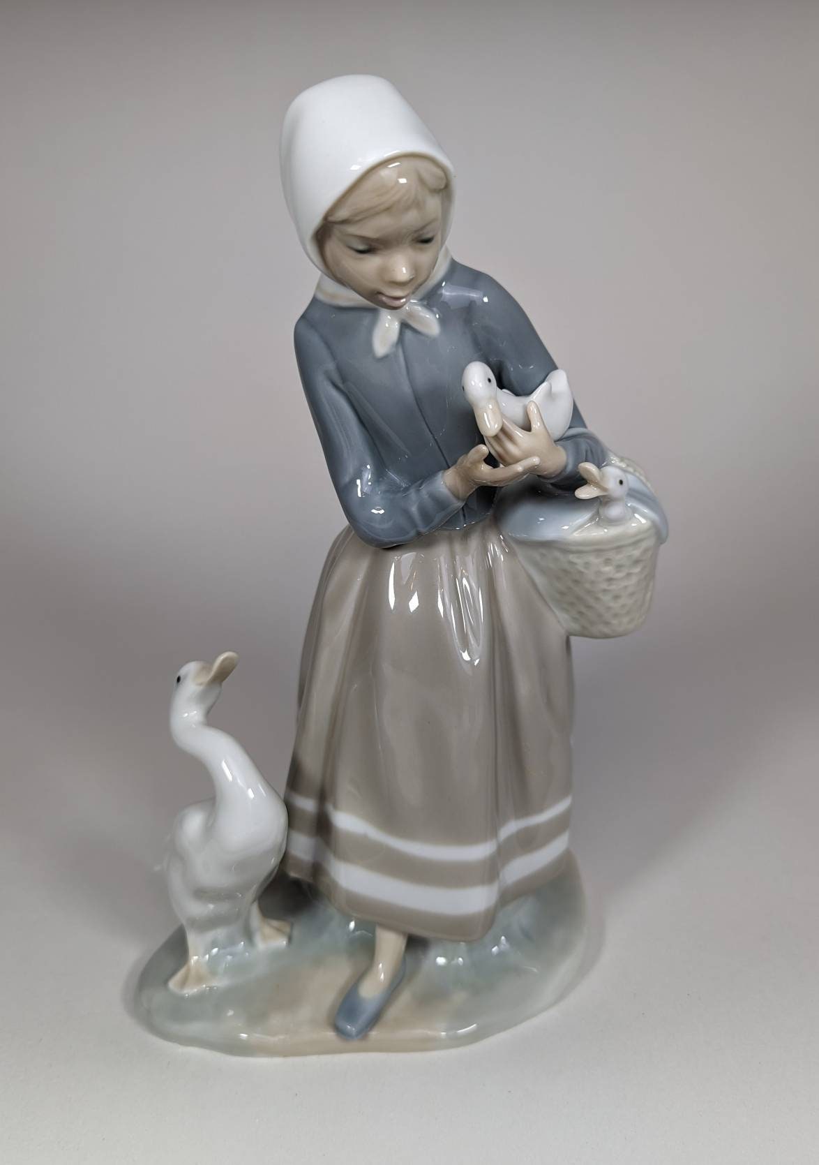 Vintage Lladro Figurine Girl With Goose/duck Holding a Basket of ...