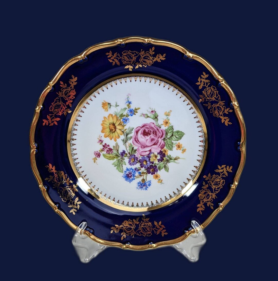 Vintage 24ct Gold Decorated Moritz Zdekauer Underglaze Cobalt - Etsy