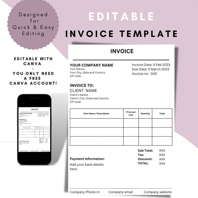 Invoice Order Form Template Minimalist / Invoice Form - Etsy