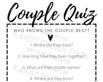 Couples Quiz Printable Couple Quiz Bridal Shower Game Bridal Shower ...