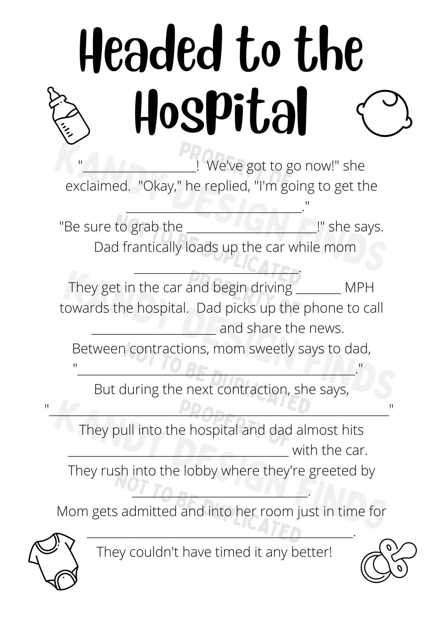 Headed to the Hospital Baby Shower Game | English or Español - Etsy