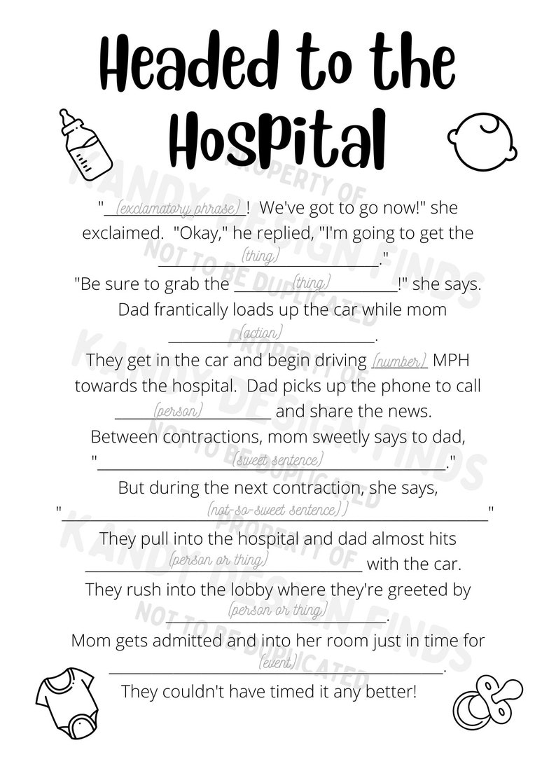 Headed to the Hospital Baby Shower Game | English or Español - Etsy