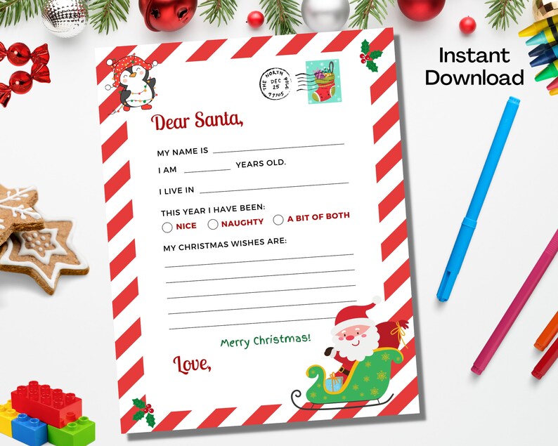 Letter to Santa Claus | Printable | Christmas Wish List | Christmas ...
